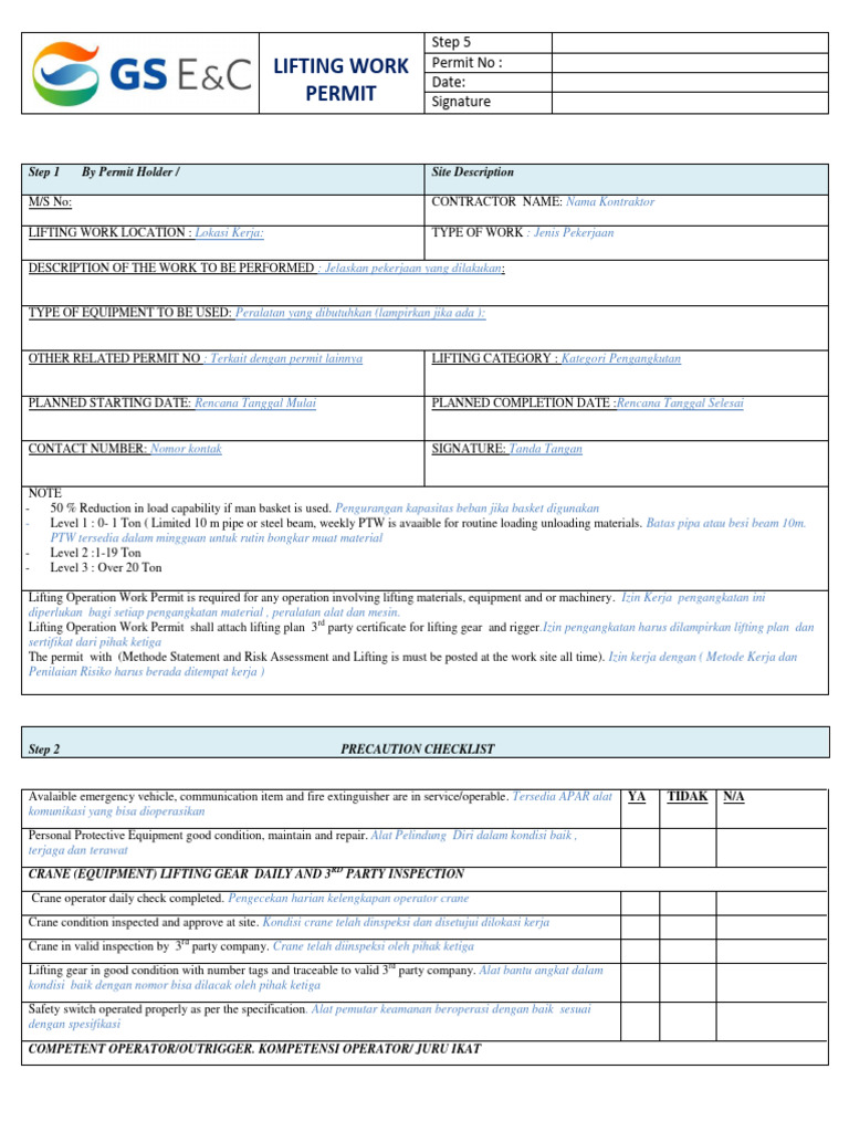 GS 22 Lifting Permit Form | PDF | Crane (Machine)