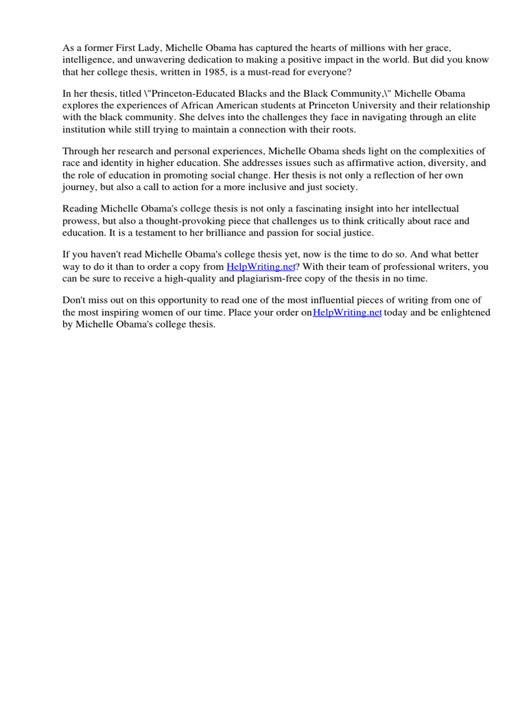 Michelle Obama College Thesis | PDF | Michelle Obama | Princeton University
