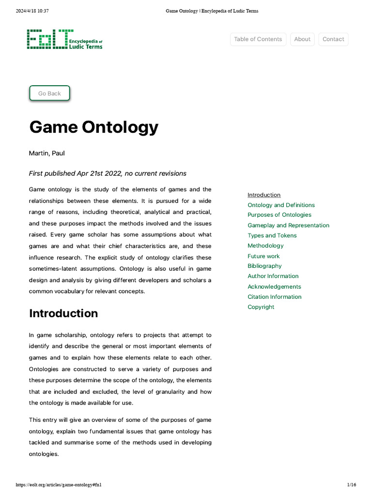 Game Ontology - Encylopedia of Ludic Terms | PDF | Ontology | Metaphysics