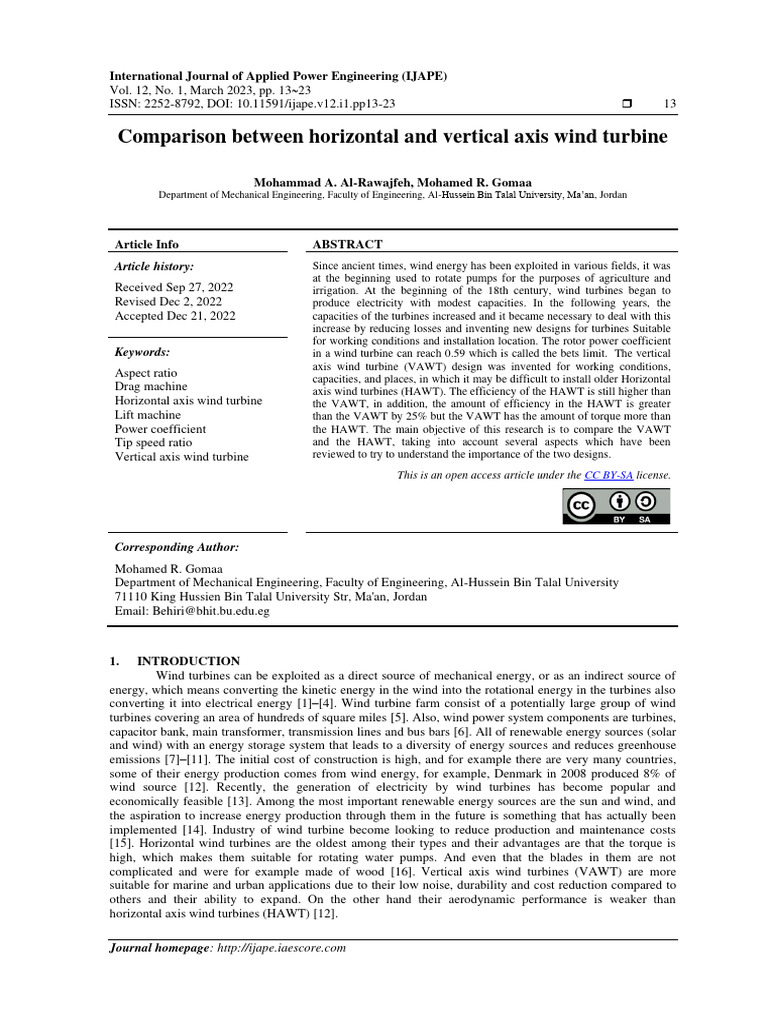 Comparison Between Horizontal and Vertic | PDF | Wind Turbine | Wind Power