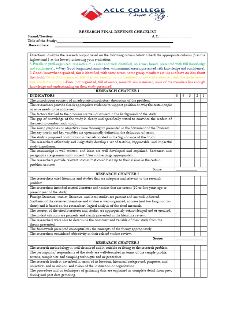 RESEARCH-FINAL-DEFENSE-CHECKLIST (1) | PDF | Data | Methodology