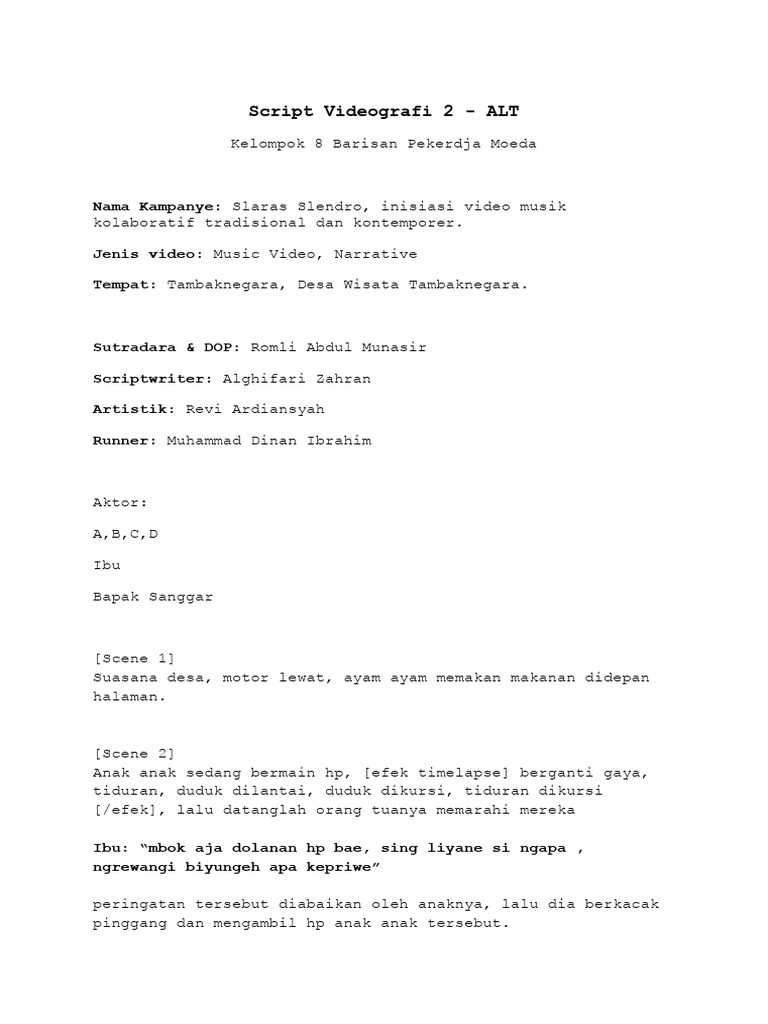 Script Videografi 2 - ALT | PDF | Seni & Disiplin Bahasa | Kajian Bahasa Asing