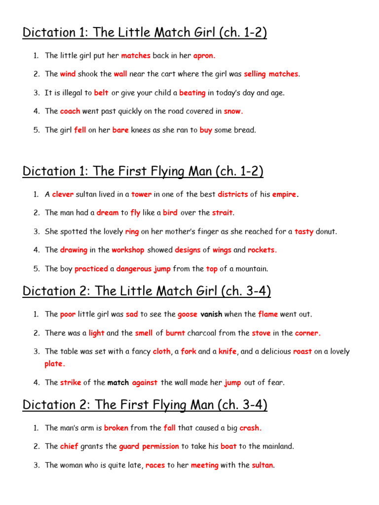 Dictation Sentences | PDF