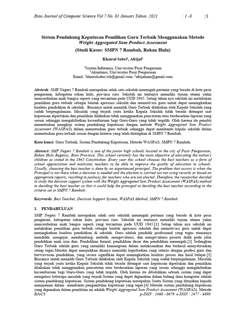 Rojs 01. Khairul Sabri SPK Guru Terbaik Metode Waspas Revisi | PDF | Bisnis