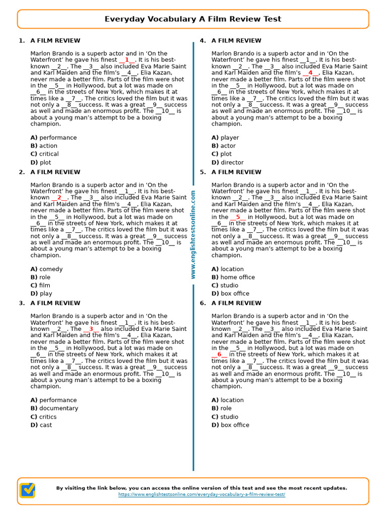 204 - Everyday Vocabulary A Film Review Test | PDF | Marlon Brando