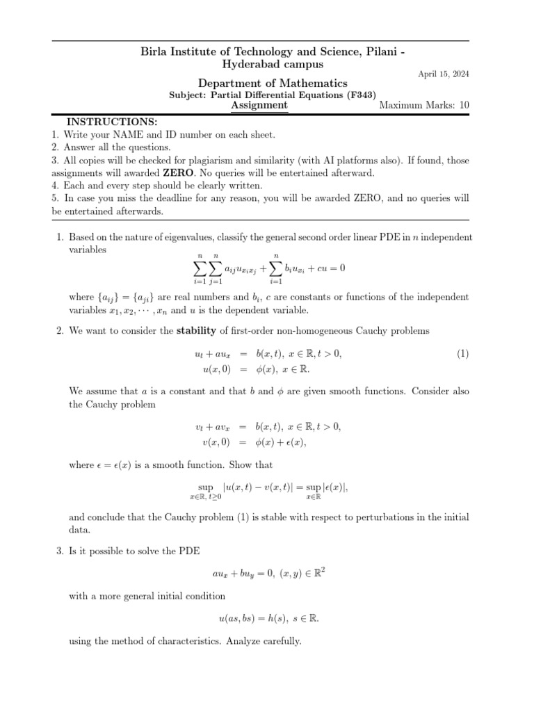 PDE Assignment | PDF | Partial Differential Equation | Mathematical Physics