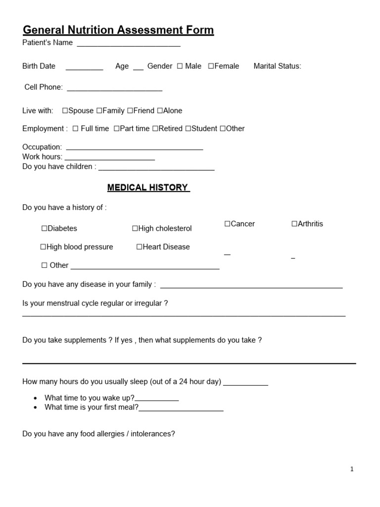 General Assesment Form | PDF | Dietary Supplements | Foods