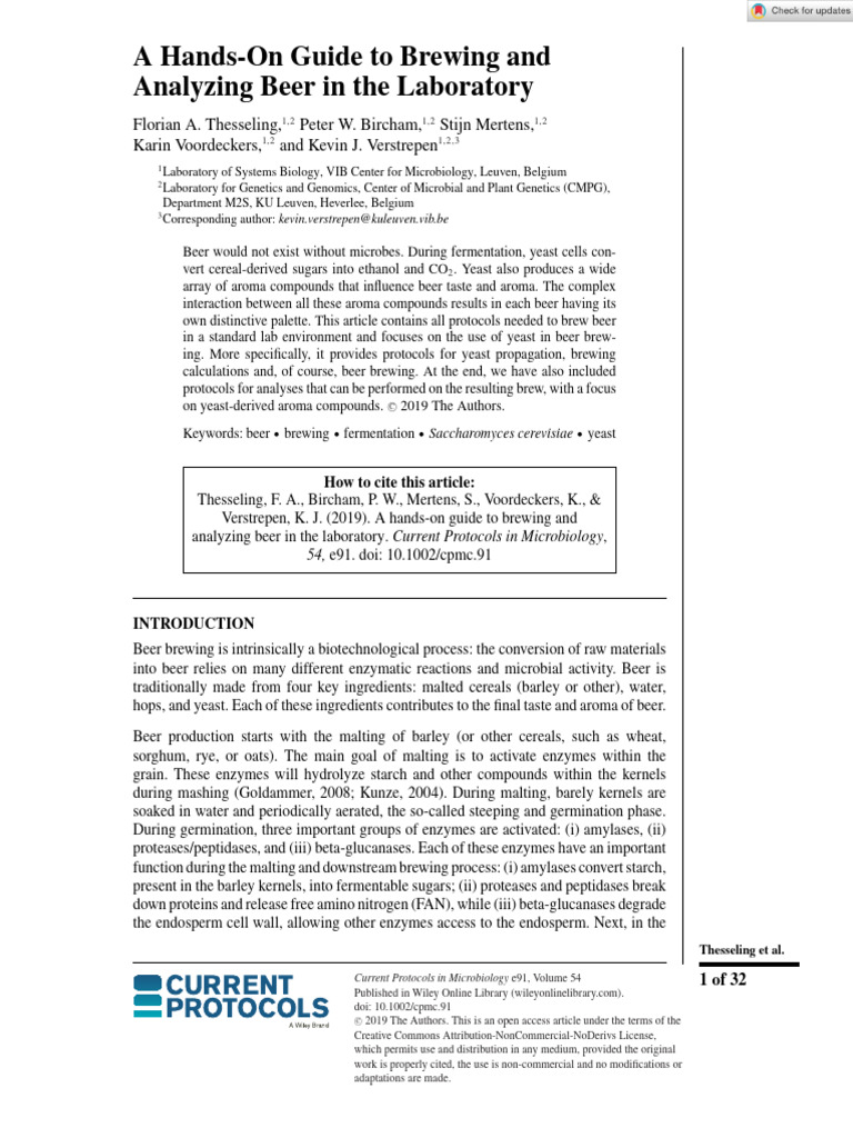 A Hands‐On Guide to Brewing and Analyzing Beer in the Laboratory | PDF ...