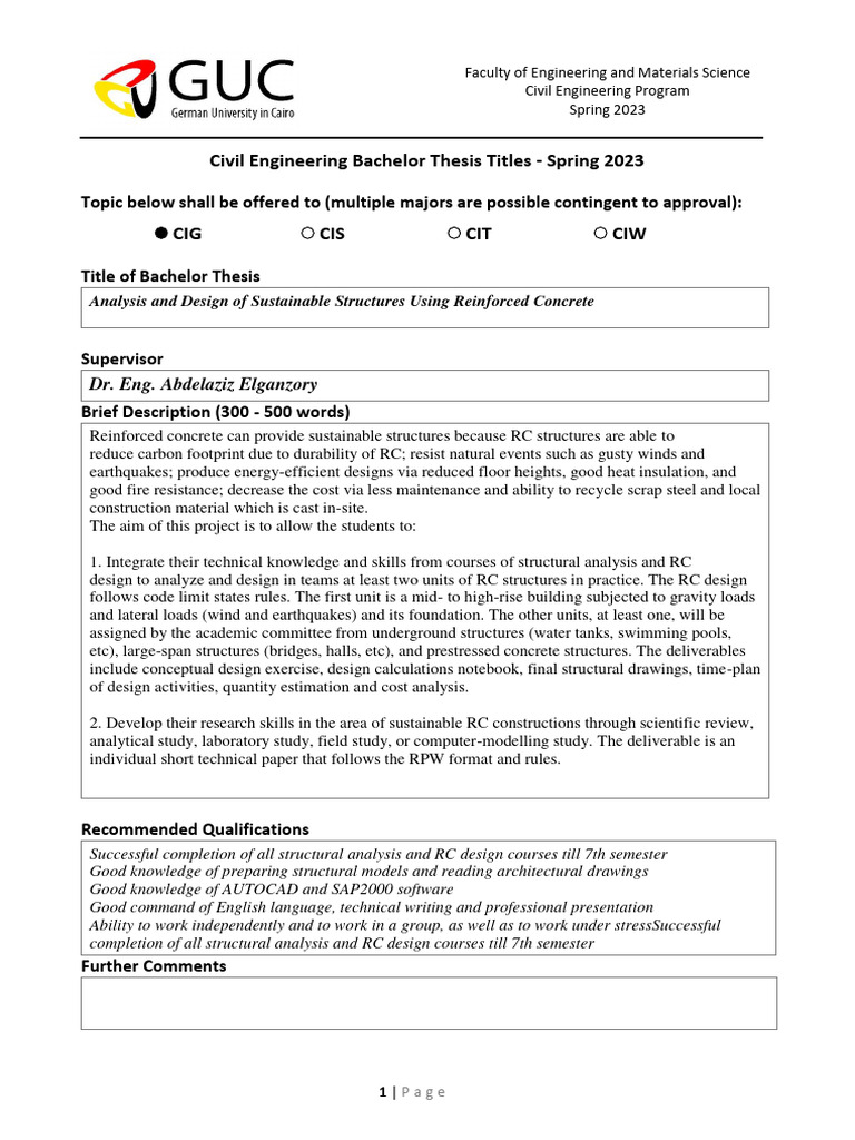 Civil Engineering Thesis Topics 2023 | PDF | Carbon Footprint | Concrete