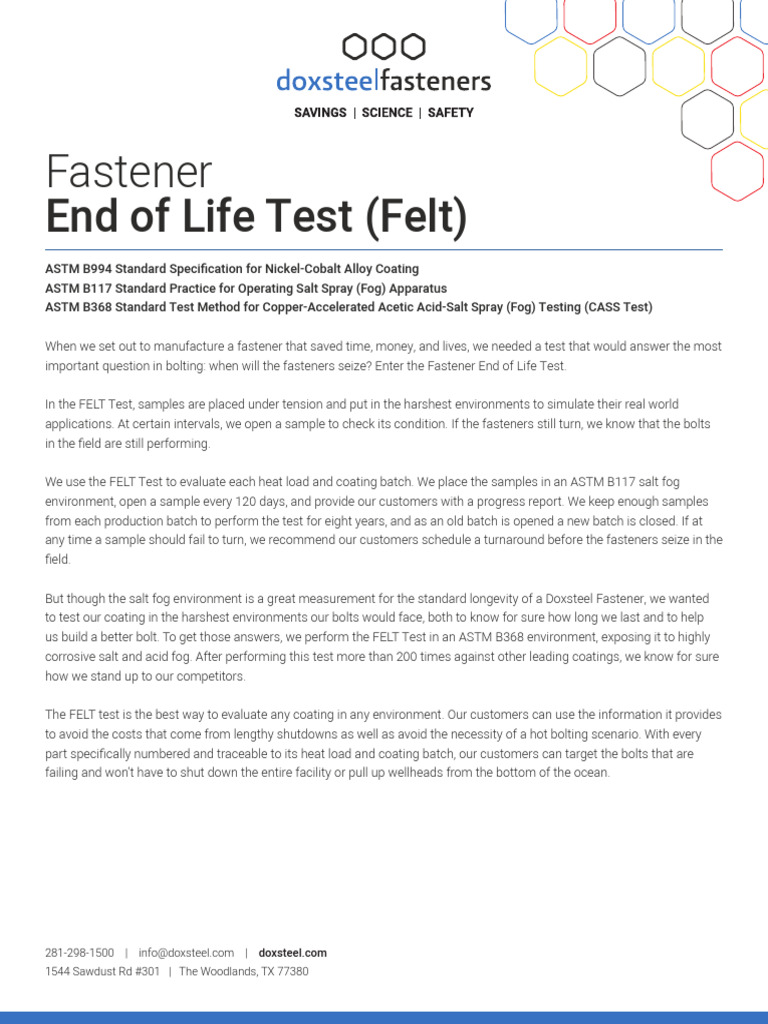 DSF SpecSheet FeltTest 050117-1 | PDF | Materials | Metallurgy