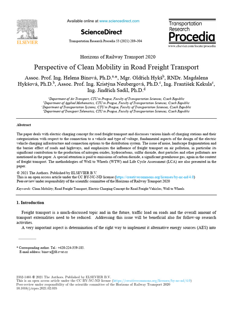 Perspective of Clean Mobility in Road Freight - 2021 - Transportation Research P | PDF | Smog ...