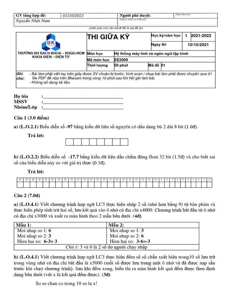 De Thi GK HTMT 211 - Dap An | PDF
