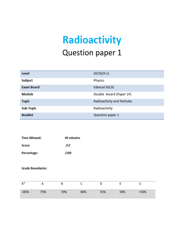 Radioactivity and Its Application Worksheet | PDF