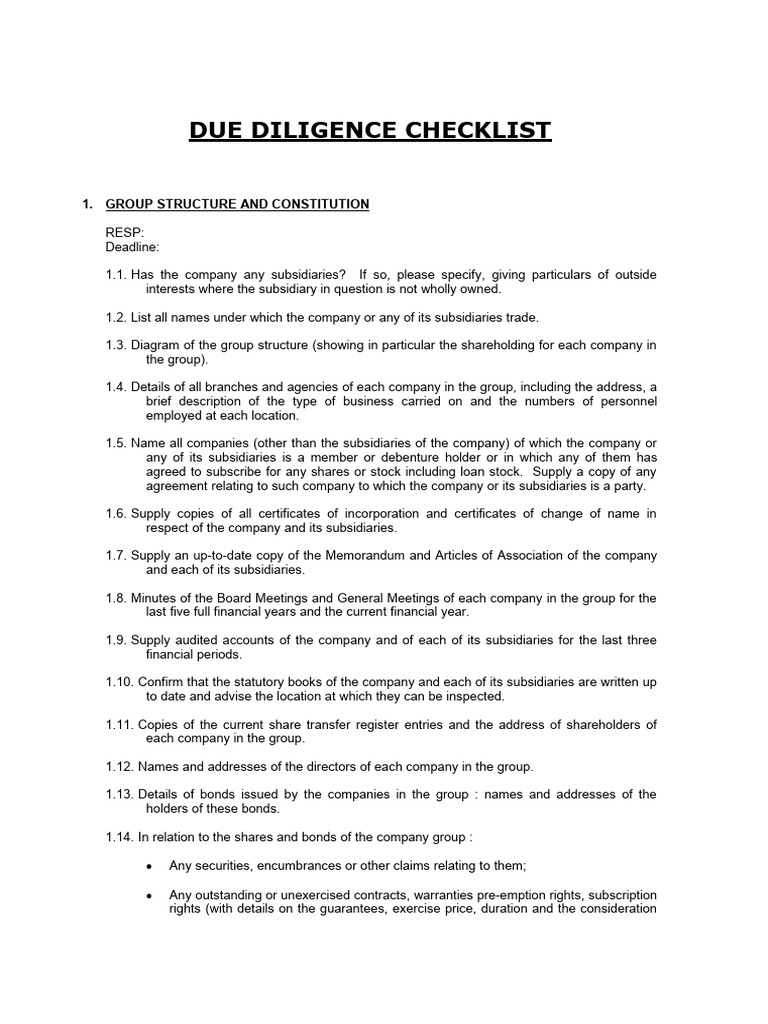 Due Diligence Check List | PDF | Taxes | Value Added Tax