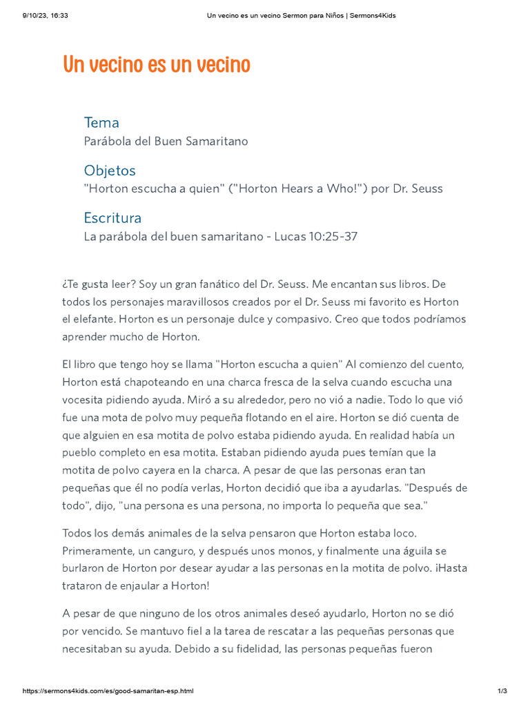 Un Vecino Es Un Vecino | PDF | Jesús | Dr. Seuss