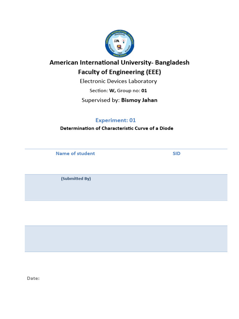 Electrical Devices Exp 1 Determination Of Characteristic Curve Of A