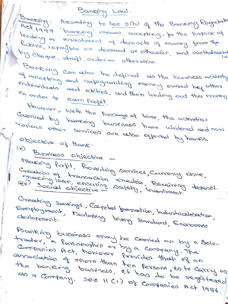 Banking Law Notes Pdf