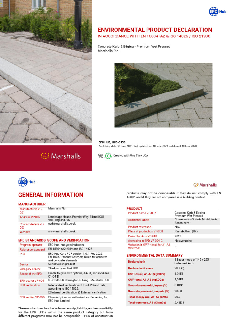 Marshalls Premium Concrete Kerb EPD | PDF | Life Cycle Assessment ...