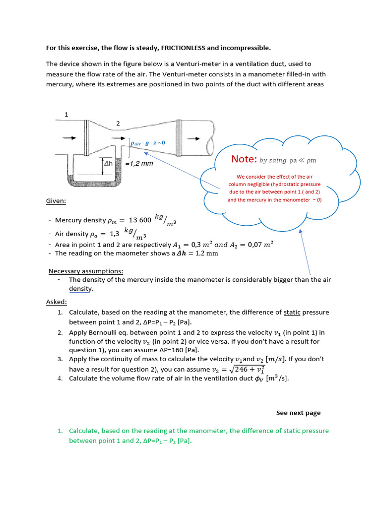 SOLUTIONS_Exercise-The_Manometer-HydrostaticBernoulliMass-Cons. | PDF ...