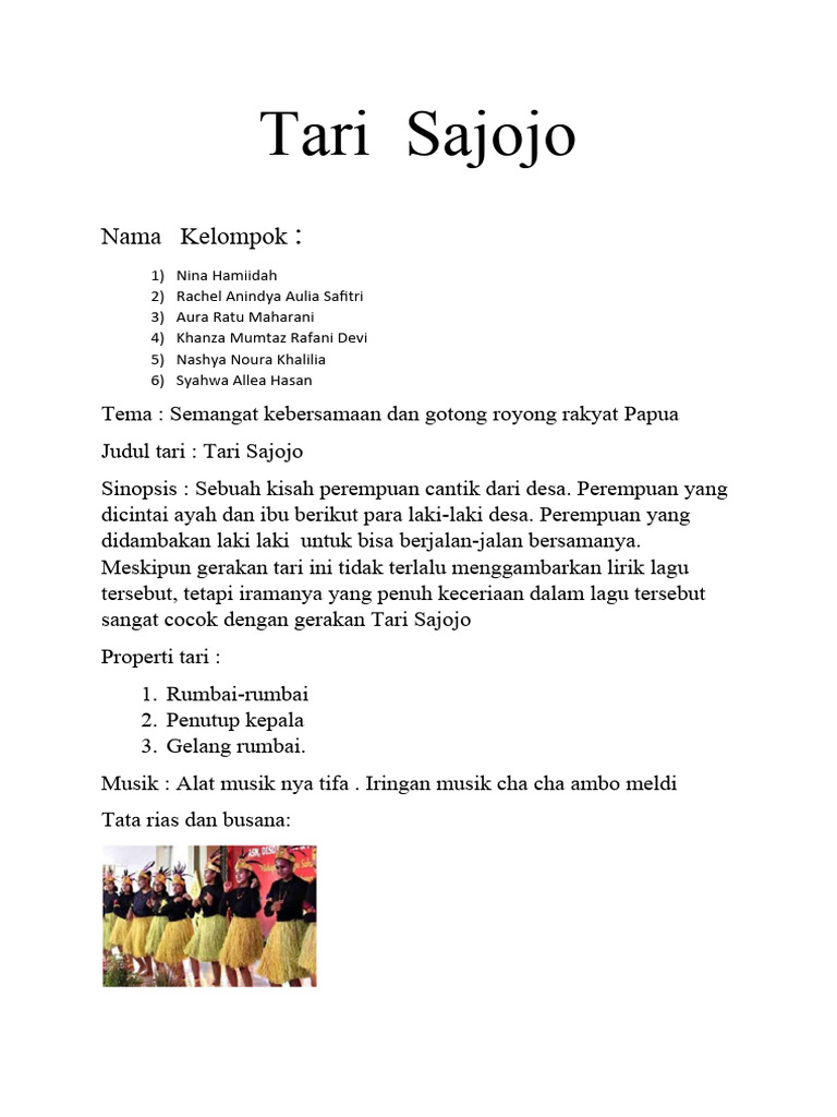 Tari Sajojo: Sejarah dan Properti | PDF | Seni