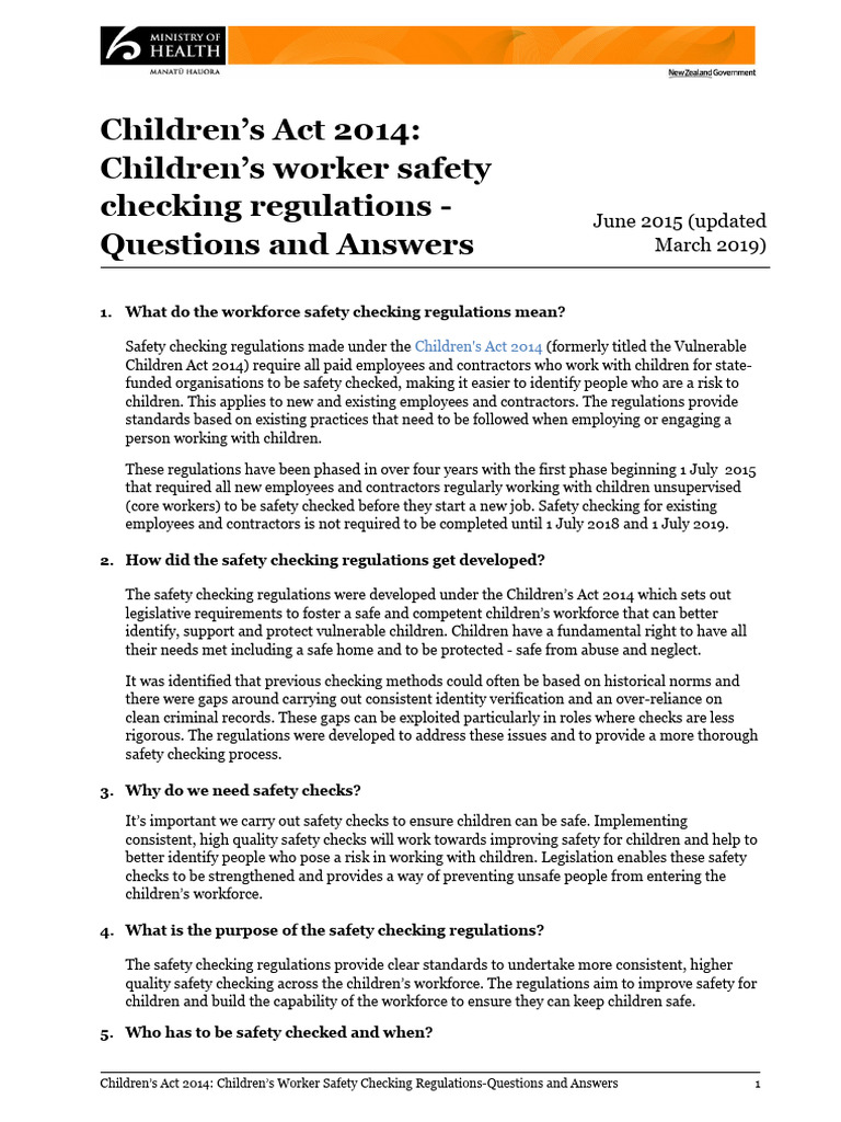 Questions and Answers For Childrens Worker Safety Checking Regulations ...