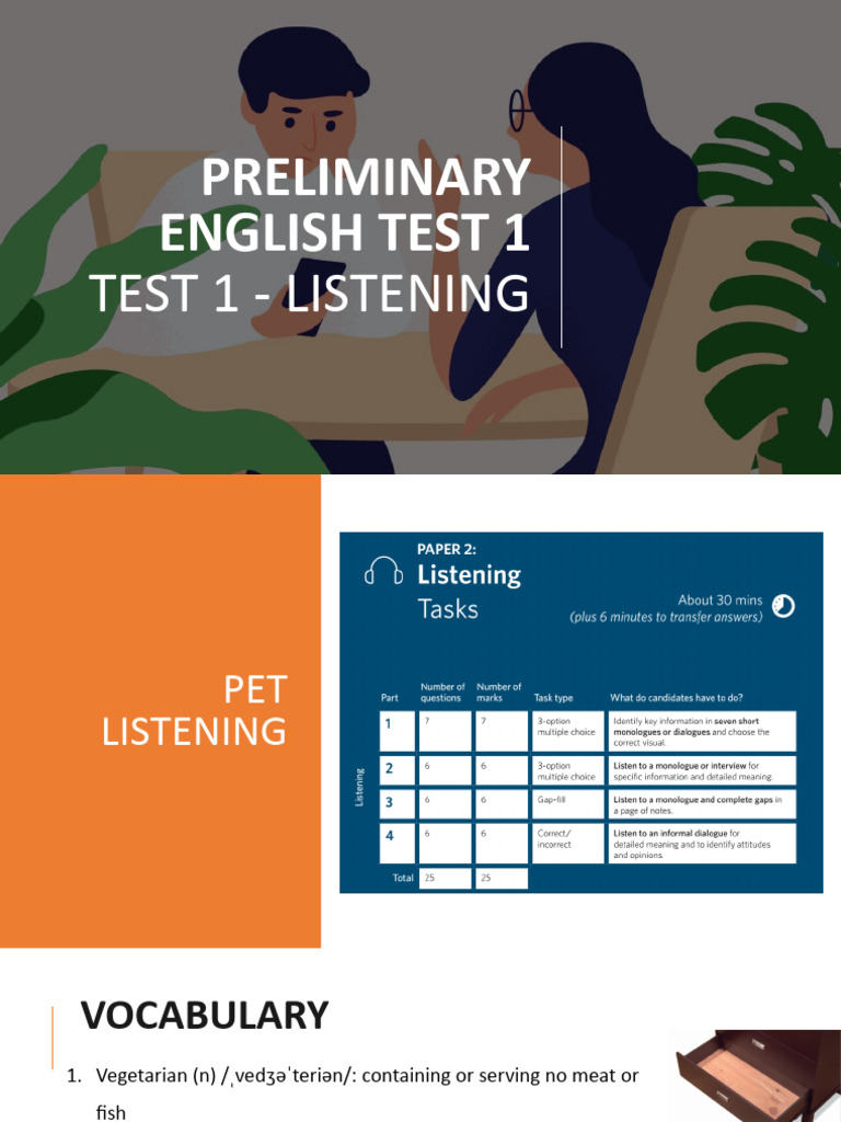 PET 1 - Test 1 - Listening | PDF | Meal