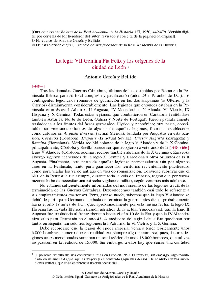 La Legio VII Gemina Pia Felix y Los Orgenes de La Ciudad de Len 0 | PDF ...