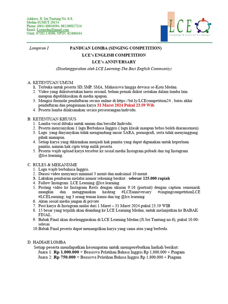 Panduan Singing Competition LCE Learning | PDF | Teknologi & Rekayasa