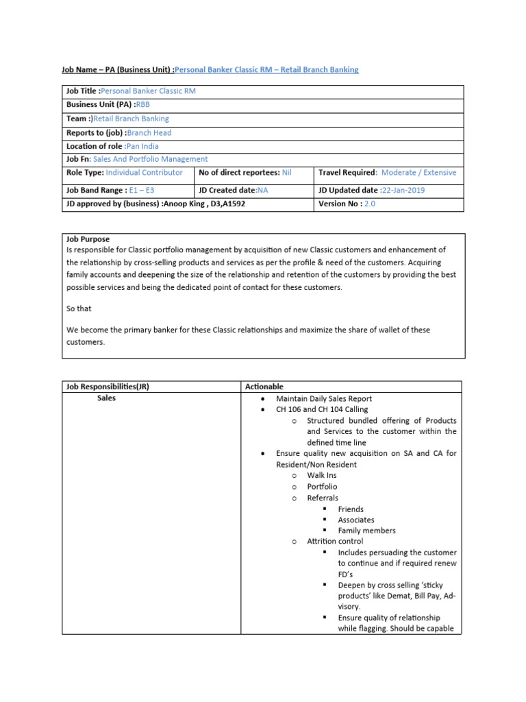 Personal Banker Classic RM - Retail Branch Banking | PDF | Banks ...