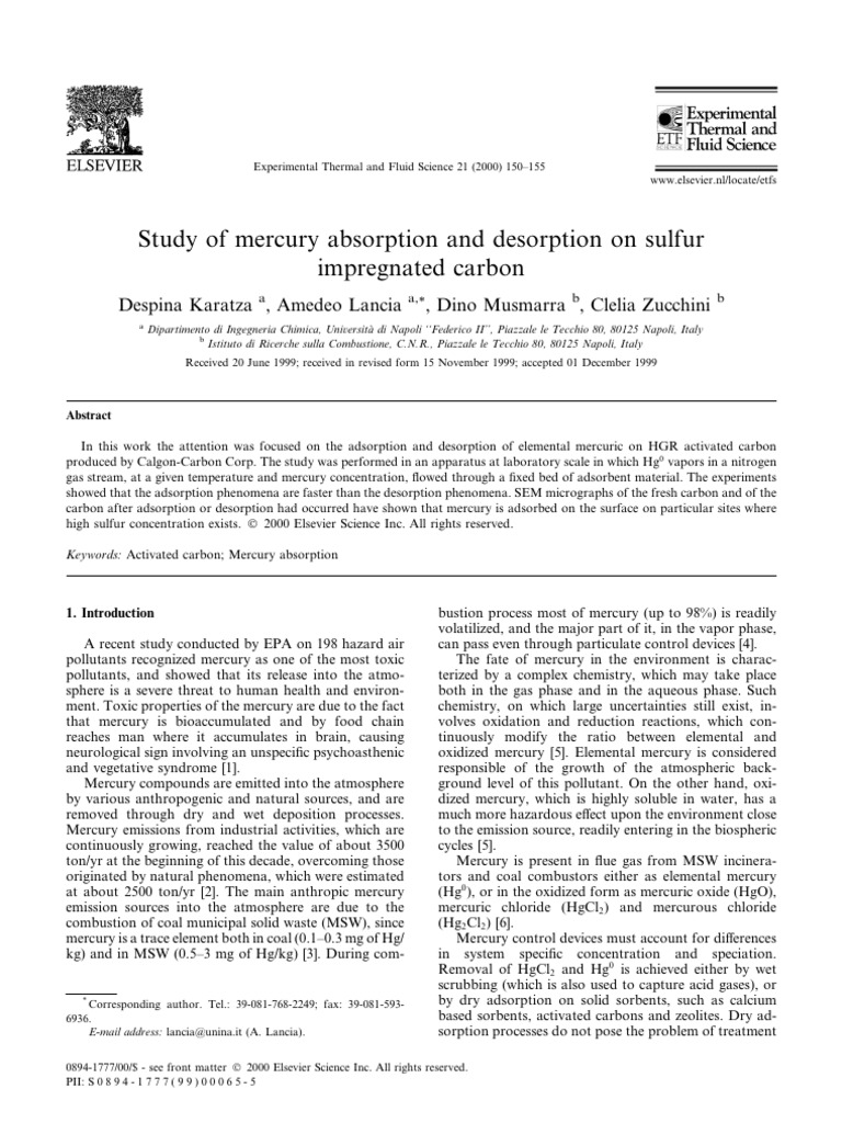 Study of Mercury Absorption and Desorption On Sulfur Impregnated Carbon ...