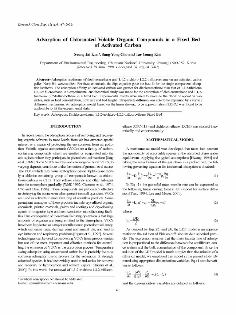 Adsorption of Chlorinated Volatile Organic Compounds in A Flxed Bed of ...