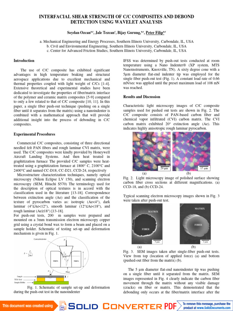 Interfacial Shear Strength of CC Composites and Debond | PDF ...