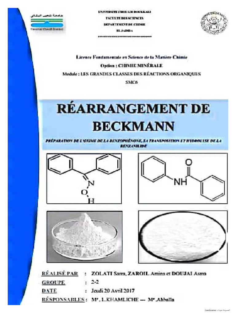 Rearrangement de Backmann (Preparation de L'oxime de La Benzophenone Et ...