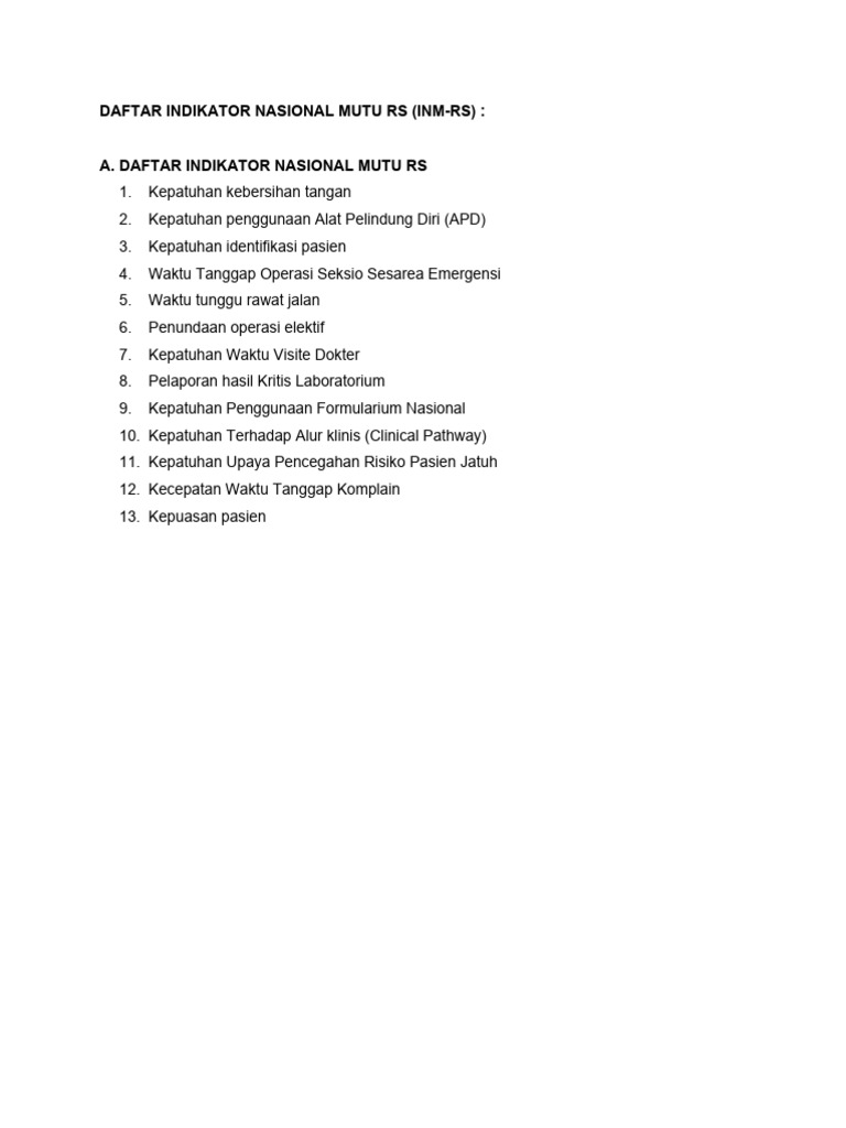 Indikator Nasional Mutu Rs (Inm-Rs) | PDF