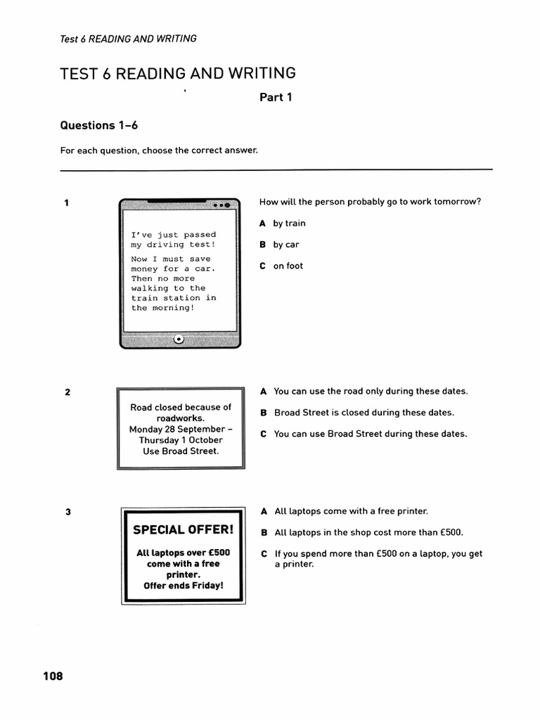 A2 Reading and Writing Test 6 Answers | PDF