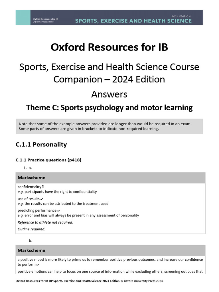 IB SEHS CC Answers To Theme C | PDF | Motivational | Motivation