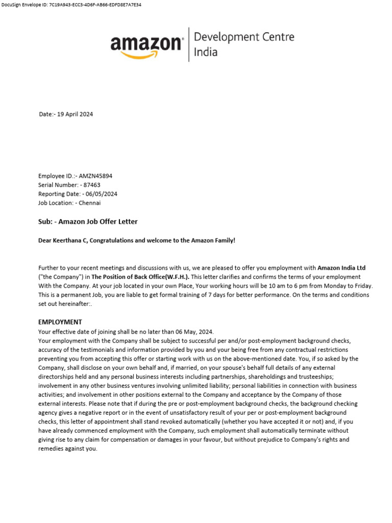 Amazon Offer Letter 9 | PDF | Arbitration | Employment