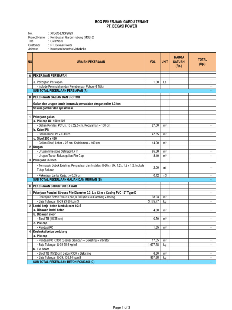 Boq Gardu Mss 2 BP | PDF