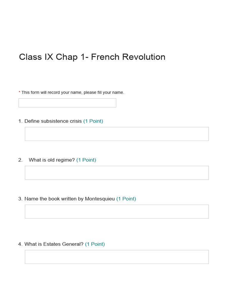 Class IX French Revolution Quiz | PDF