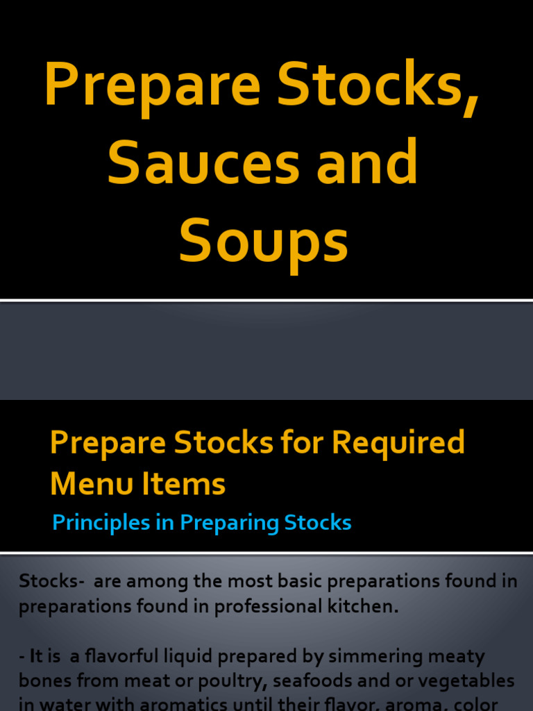 COC - Stocks, Sauces and Soups | PDF | Soup | Stock (Food)