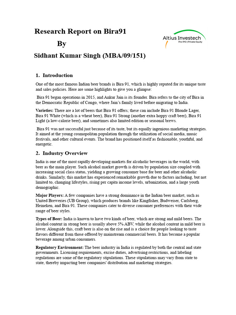 SidhantSingh - Research Analyst | PDF | Beer | Economies