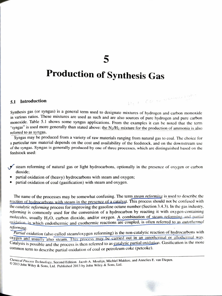 CL304 - Production of Synthesis Gas | PDF | Energy Technology | Gases