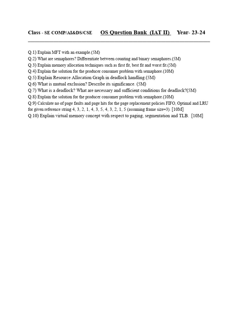 OS QuestionBank IAT2 (23-24) | PDF