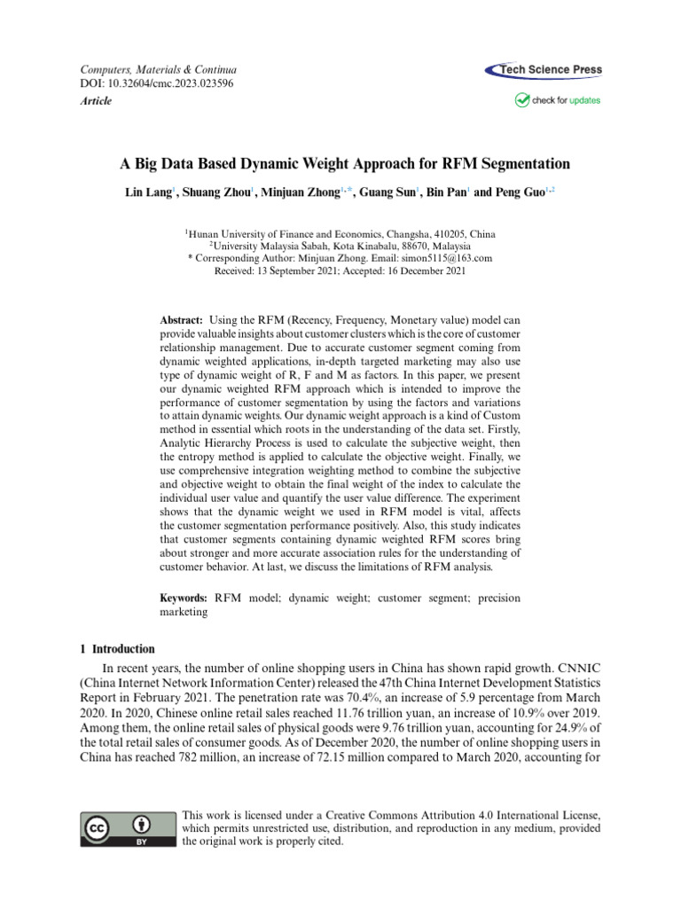 A Big Data Based Dynamic Weight Approach For RFM Segmentati | PDF ...