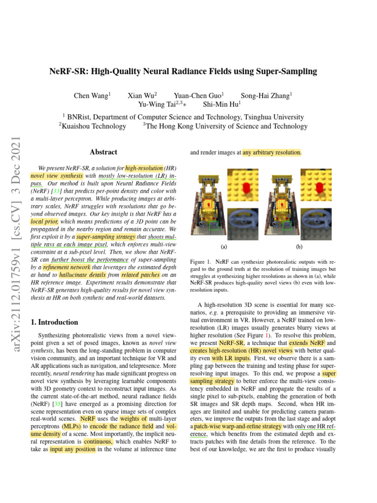 NeRF-SR High-Quality Neural Radiance Fields Using Super-Sampling | PDF | Computer Vision ...