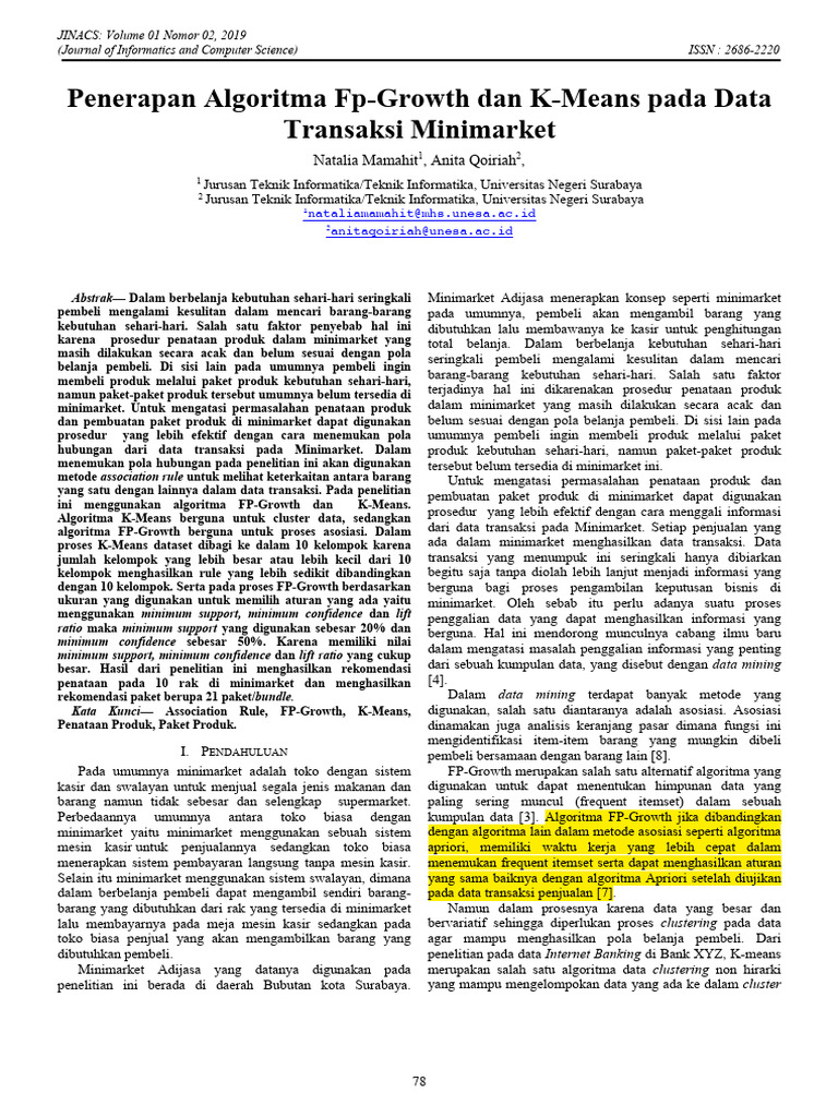K-Means - Penerapan Algoritma Fp-Growth Dan K-Means Pada Data Transaksi Minimarket | PDF