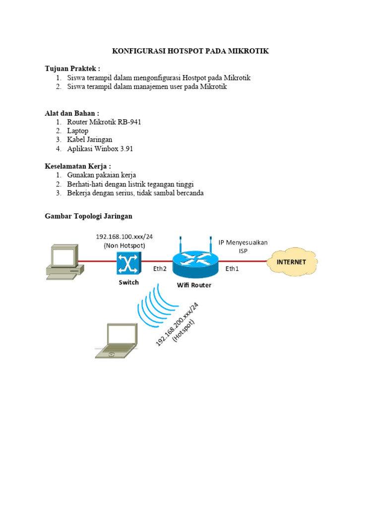 Jobsheet Konfigurasi Hotspot Pada Mikrotik | PDF | Bisnis | Komputer