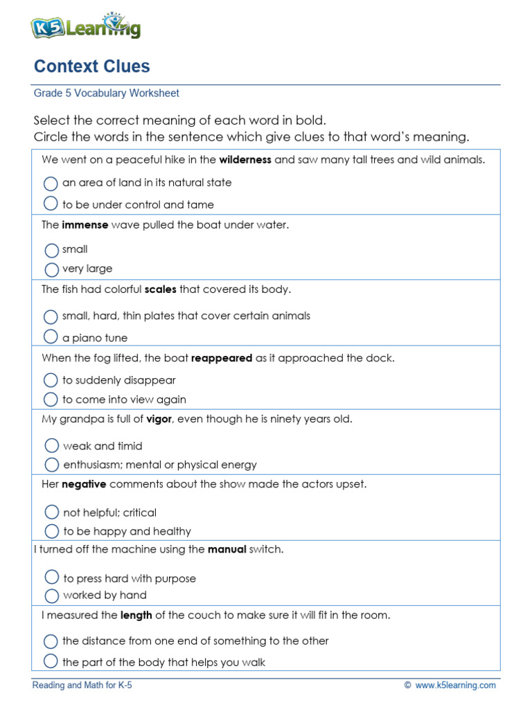 Grade 5 Words Context Clues 2 | PDF | General Fiction