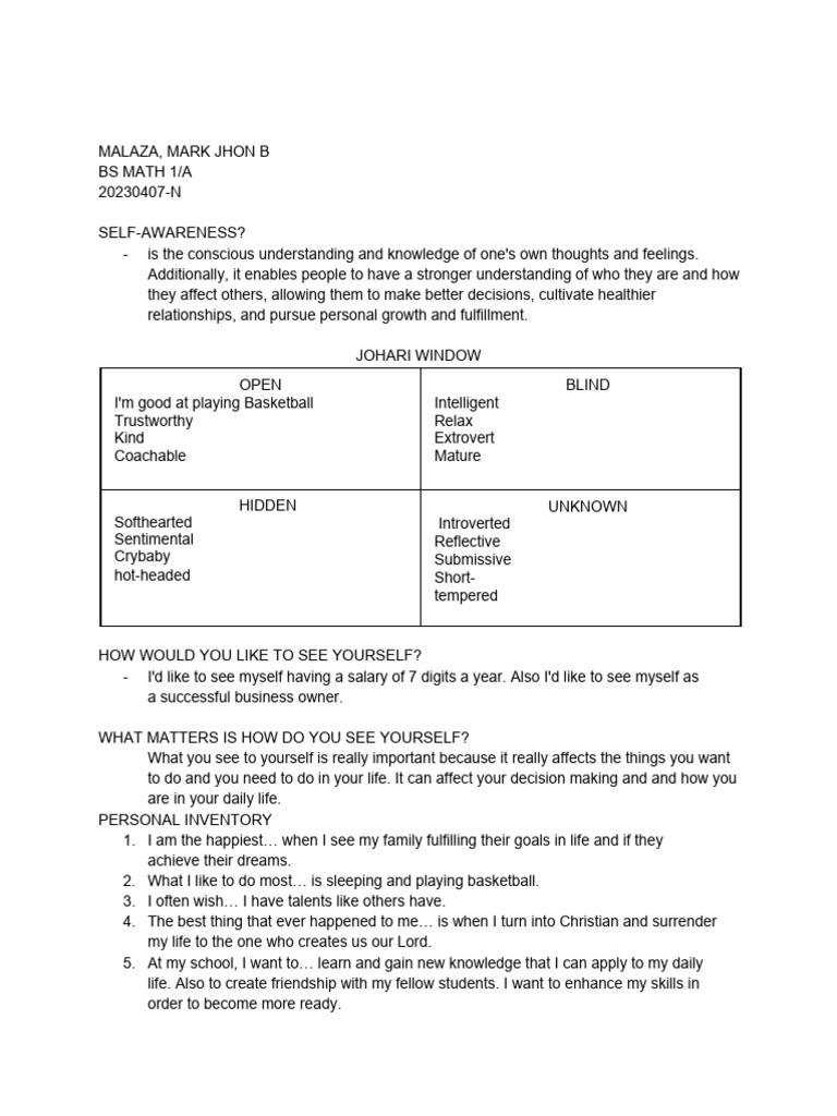 NSTP, Malaza, Mark Jhon | PDF | Cognitive Science | Cognition