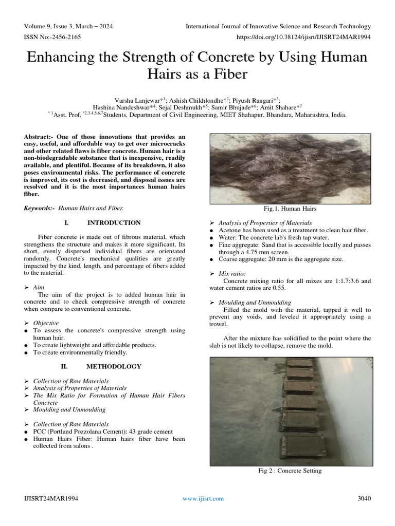 Human Hair Fiber Concrete Study | PDF | Concrete | Cement